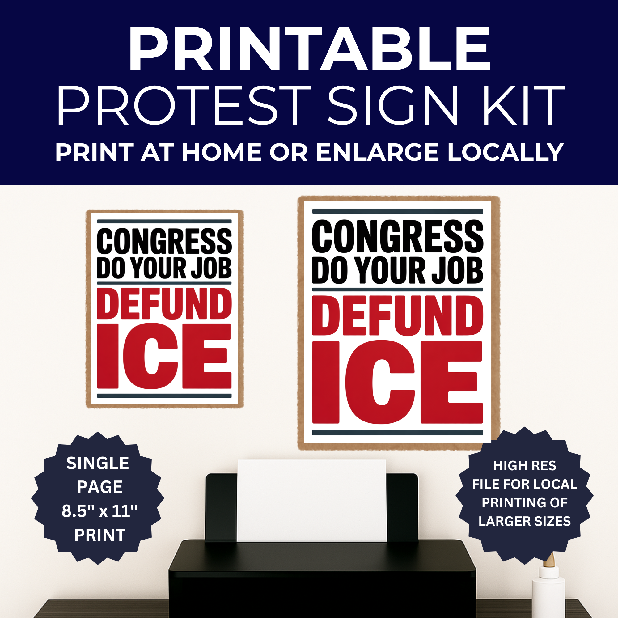 Anti ICE Protest Signs - Print at Home or Enlarge Locally – Democracy Signs